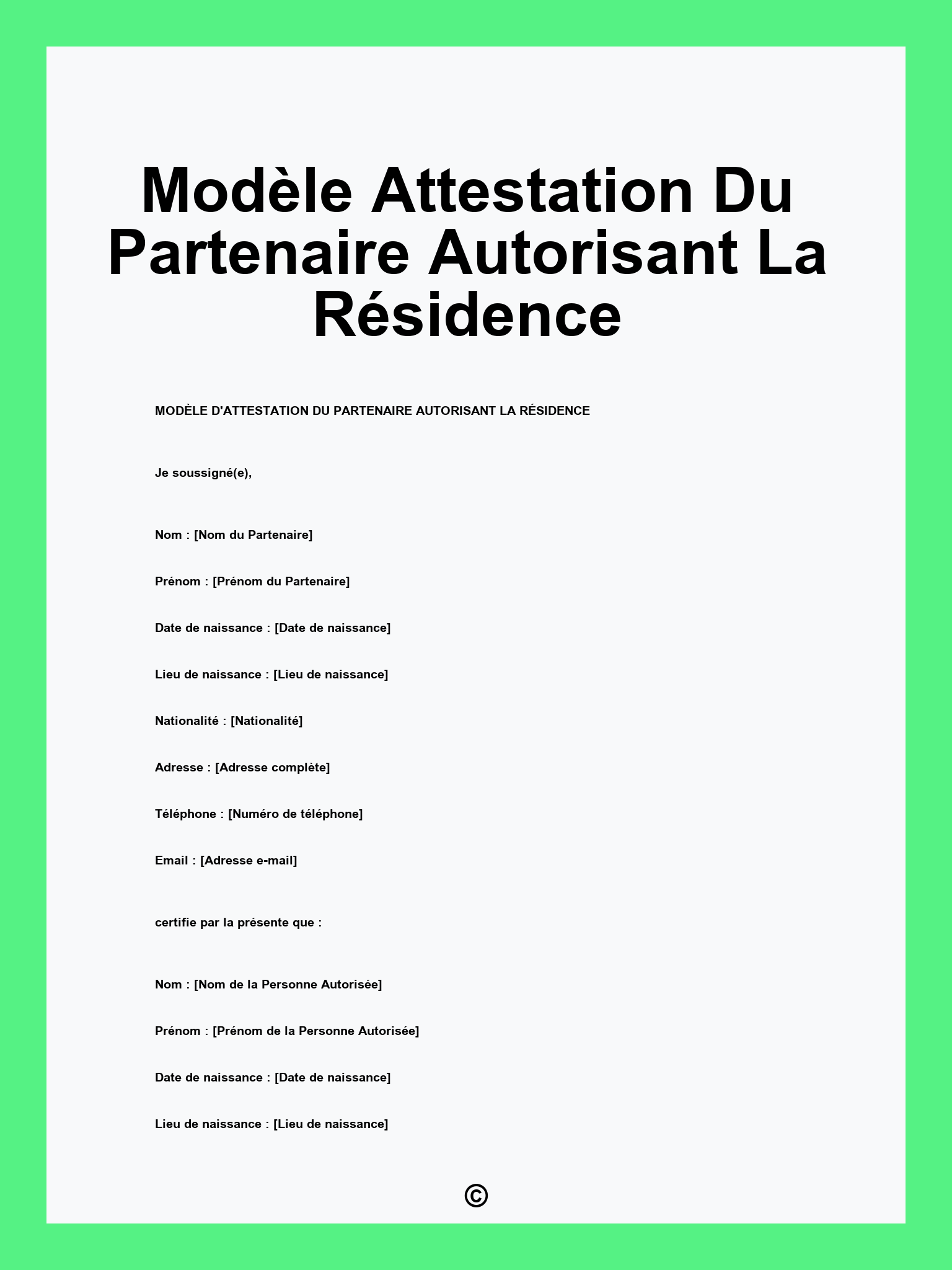Modèle Attestation Du Partenaire Autorisant La Résidence